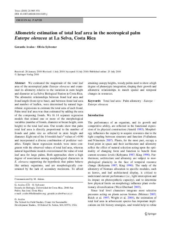 (PDF) Allometric estimation of total leaf area in the neotropical palm ...