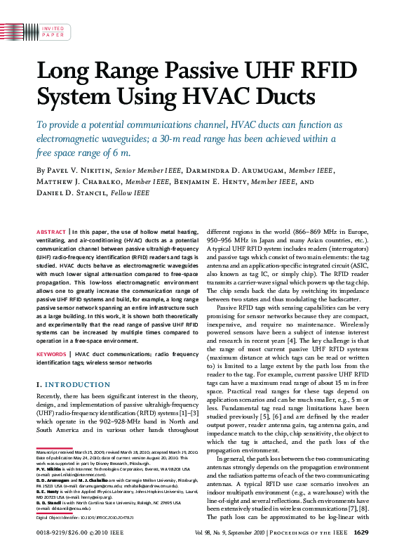 (PDF) Long Range Passive UHF RFID System using HVAC Ducts