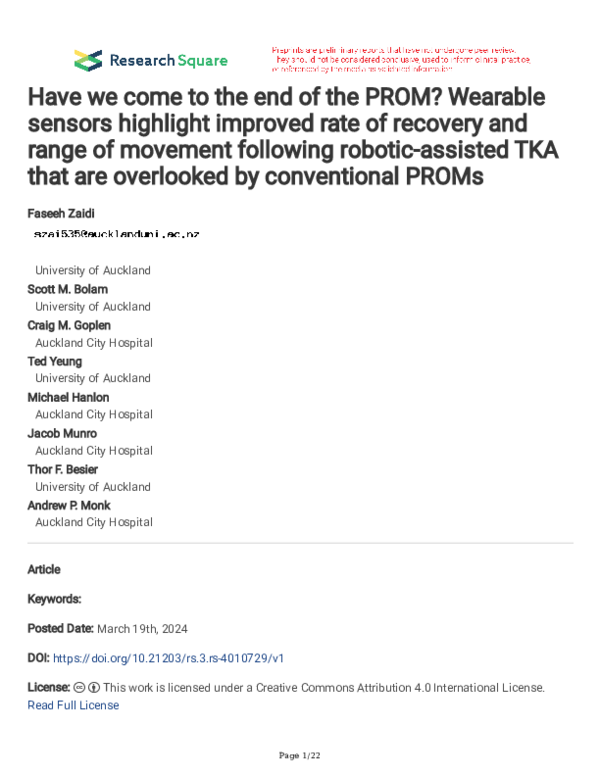 (PDF) Have we come to the end of the PROM? Wearable sensors highlight ...