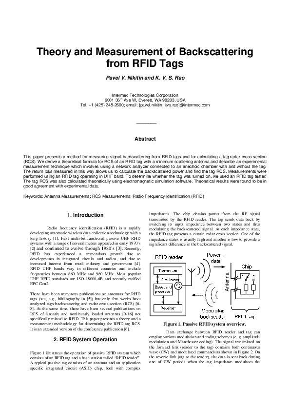 (PDF) Theory and measurement of backscattering from RFID tags