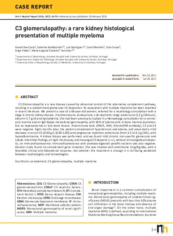 (PDF) C3 glomerulopathy: a rare kidney histological presentation of ...