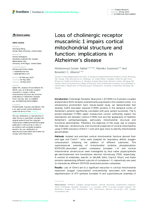 (PDF) Loss of cholinergic receptor muscarinic 1 impairs cortical ...