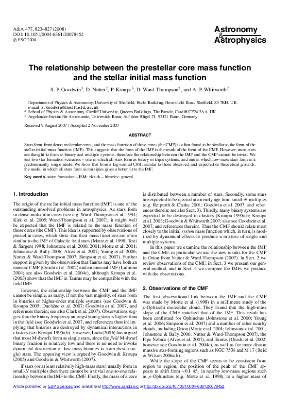 (PDF) The relationship between the prestellar core mass function and ...