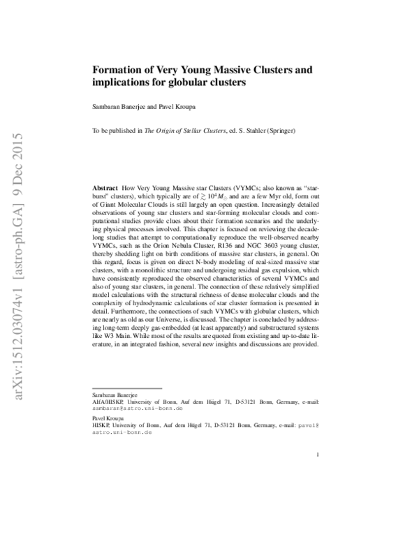 (PDF) Formation of Very Young Massive Clusters and Implications for ...