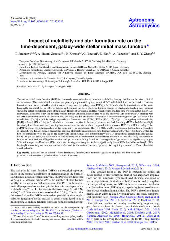 (PDF) Impact of metallicity and star formation rate on the time ...