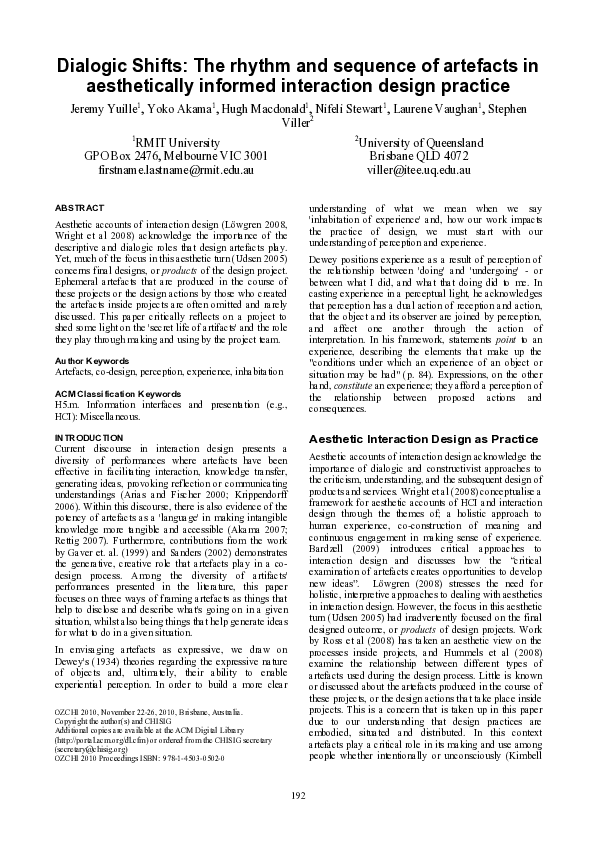 (PDF) Dialogic shifts: The rhythm and sequence of artefacts in aesthetically informed ...