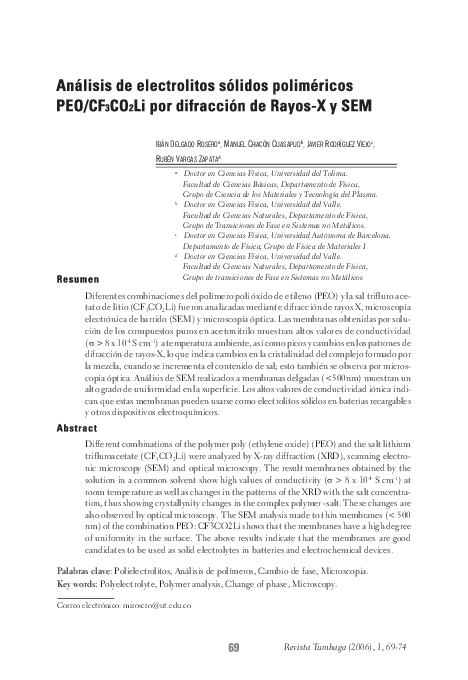 (PDF) Análisis de electrolitos sólidos poliméricos PEO/CF3CO/2Li por ...
