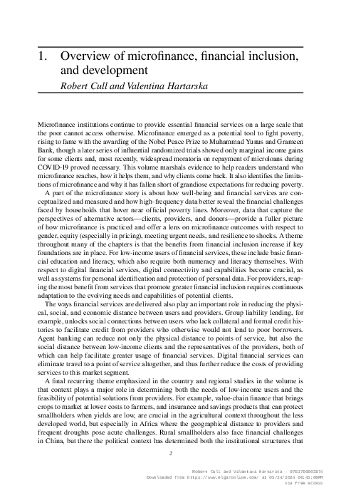 (PDF) Overview of microfinance, financial inclusion, and development