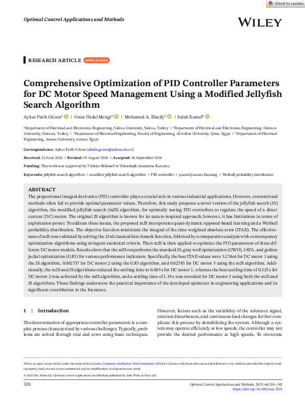 (PDF) Comprehensive Optimization of PID Controller Parameters for DC Motor Speed Management ...