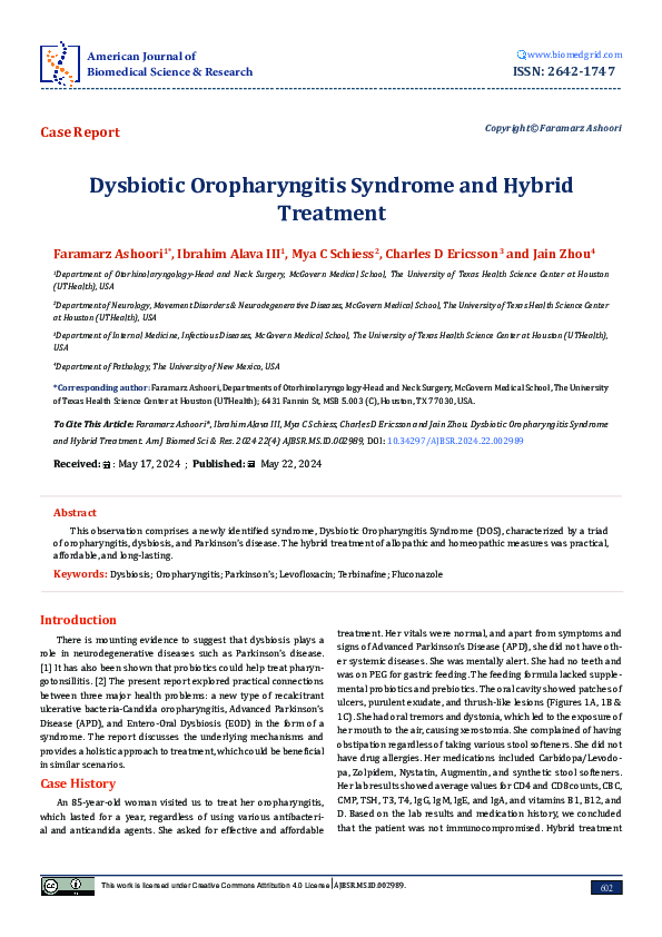 (PDF) Dysbiotic Oropharyngitis Syndrome