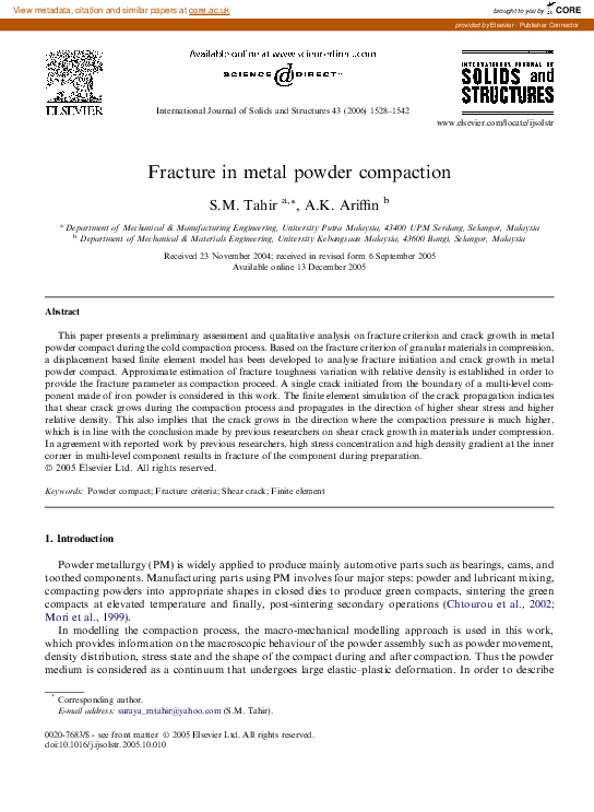 (PDF) Fracture in metal powder compaction
