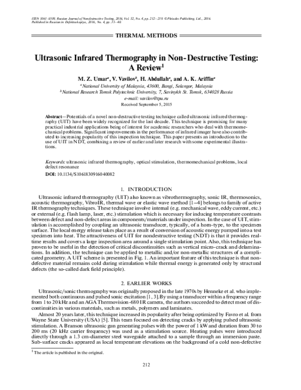 (PDF) Ultrasonic infrared thermography in non-destructive testing: A review