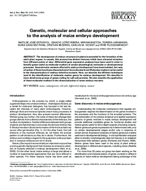 (PDF) Genetic, molecular and cellular approaches to the analysis of ...