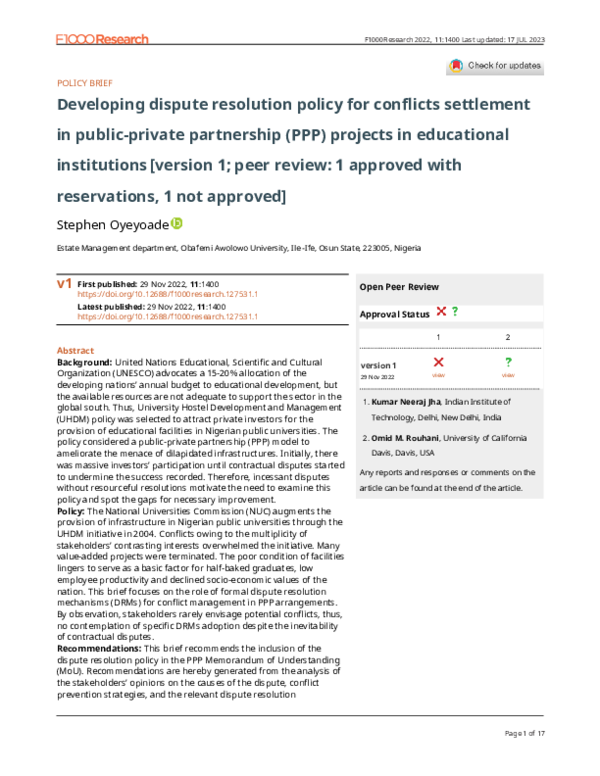 (PDF) Developing dispute resolution policy for conflicts settlement in ...
