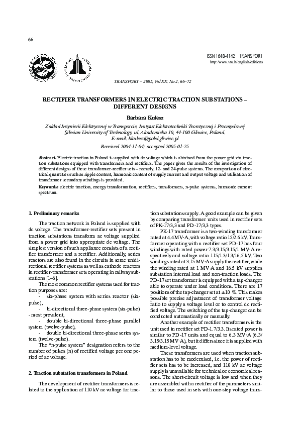 (PDF) Rectifier Transformers in Electric Traction Substations - Different Designs