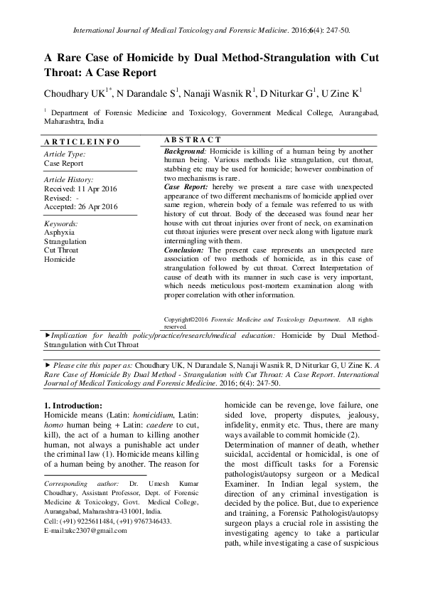 (PDF) A Rare Case of Homicide by Dual Method-Strangulation with Cut ...
