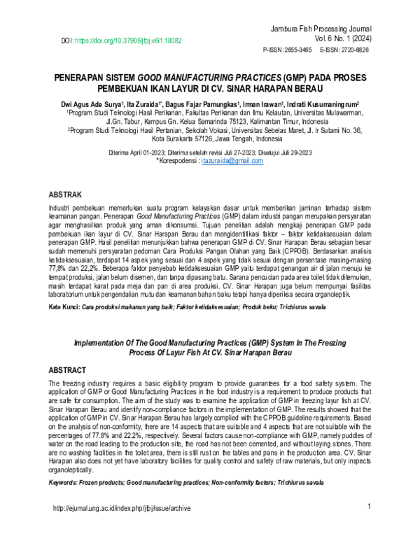 (PDF) Penerapan Sistem Good Manufacturing Practices (GMP) Pada Proses ...