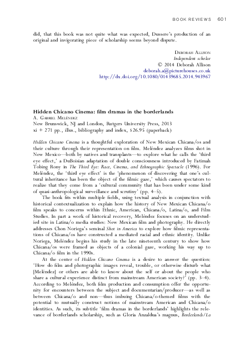 (PDF) HIDDEN CHICANO CINEMA: Film Dramas in the Borderlands by A ...