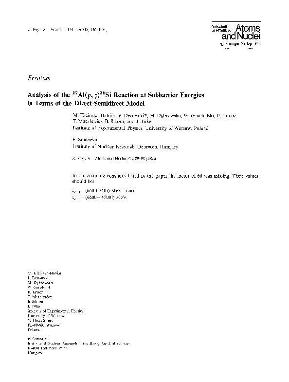 (PDF) Analysis of the27Al(p, γ)28Si reaction at subbarrier energies in ...