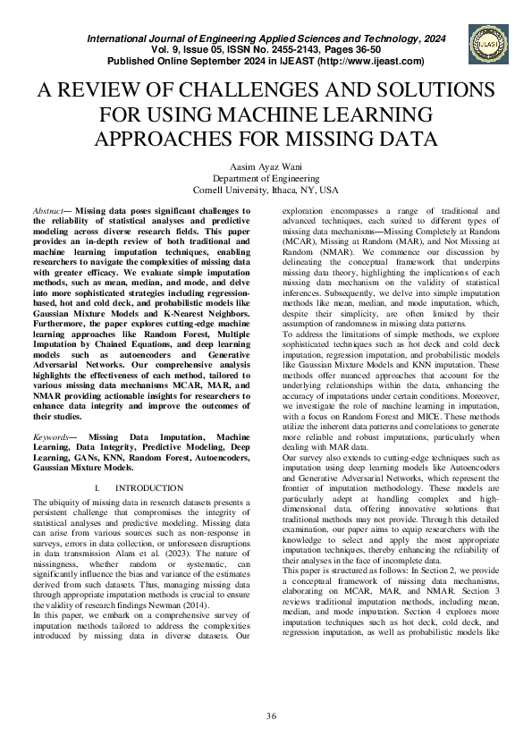 (PDF) A review of challenges and solutions for using machine learning approaches for missing data