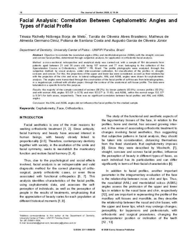 (PDF) Facial Analysis: Correlation Between Cephalometric Angles and Types of Facial Profile