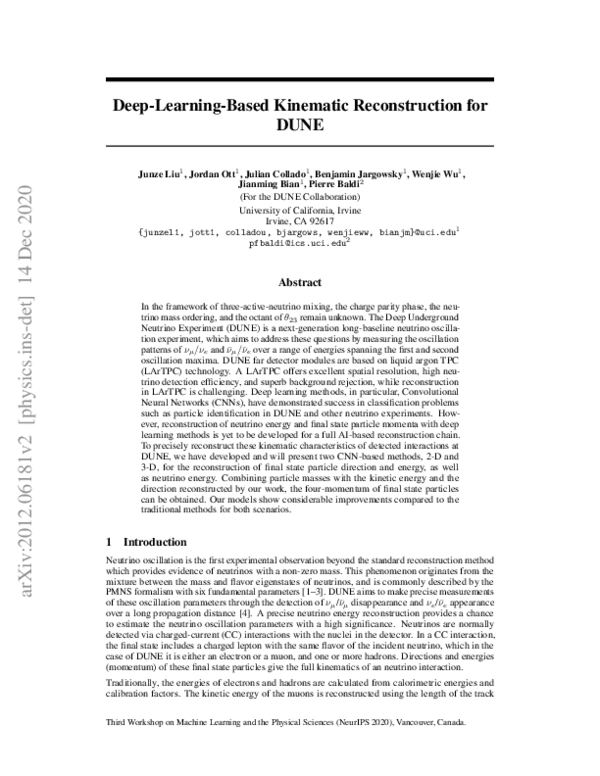 (PDF) Deep-Learning-Based Kinematic Reconstruction for DUNE