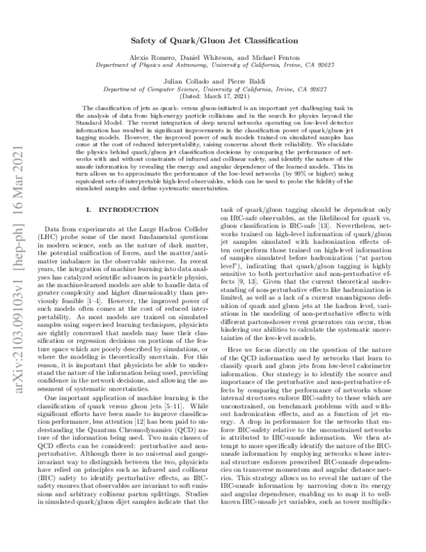 (PDF) Safety of Quark/Gluon Jet Classification