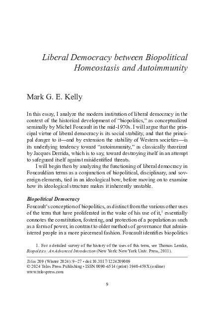 (PDF) Liberal Democracy between Biopolitical Hermeostasis and Autoimmunity