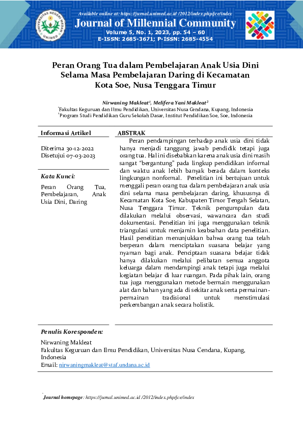 (PDF) Peran Orang Tua dalam Pembelajaran Anak Usia Dini Selama Masa Pembelajaran Daring di ...