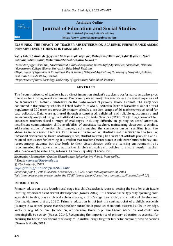 (PDF) Examining The Impact of Teacher Absenteeism on Academic ...