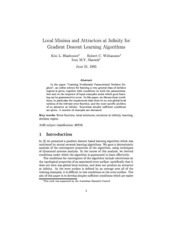 (PDF) Local minima and attractors at infinity for gradient descent learning algorithms