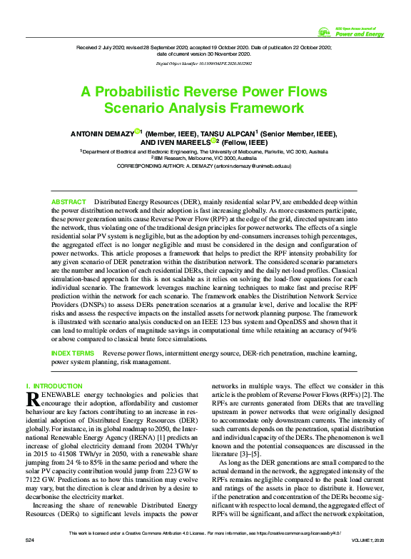 (PDF) A Probabilistic Reverse Power Flows Scenario Analysis Framework