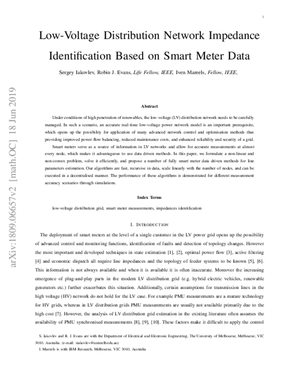 (PDF) Low-Voltage Distribution Network Impedances Identification Based on Smart Meter Data
