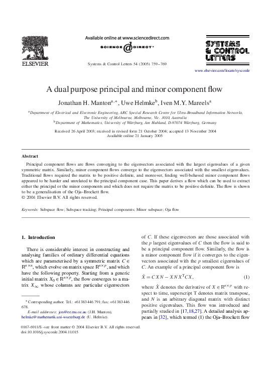 (PDF) A dual purpose principal and minor component flow