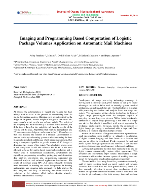 (PDF) Imaging and Programming Based Computation of Logistic Package ...