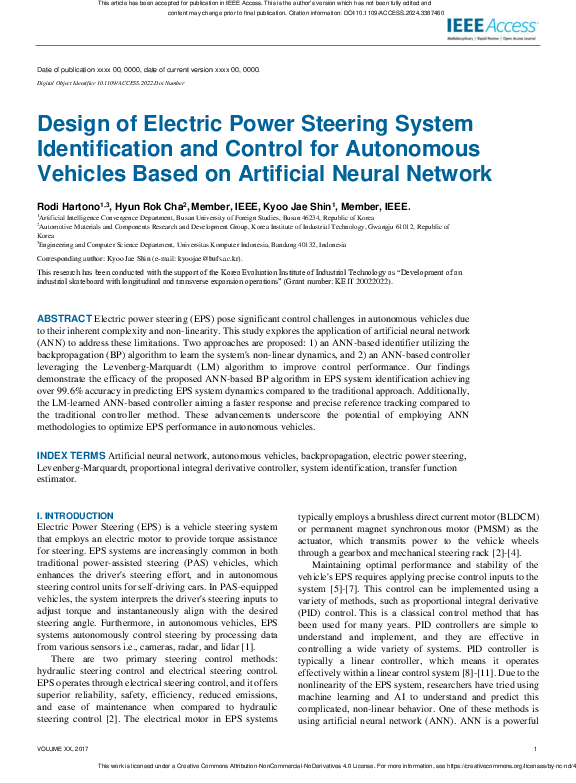 (PDF) Design of Electric Power Steering System Identification and Control for Autonomous ...