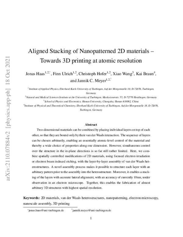 (PDF) Aligned Stacking of Nanopatterned 2D materials -- Towards 3D ...