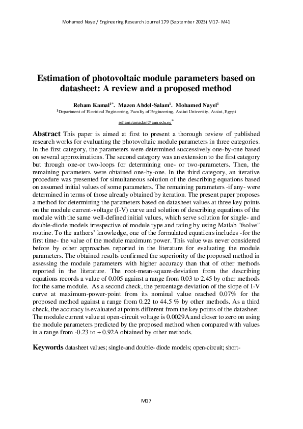 Pdf Estimation Of Photovoltaic Module Parameters Based On Datasheet A Review And A Proposed