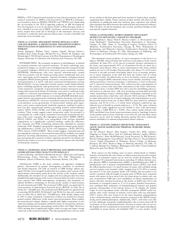 (PDF) TMOD-26. Developing Patient-Derived Xenograft Models of Metastatic Cancer to the Brain