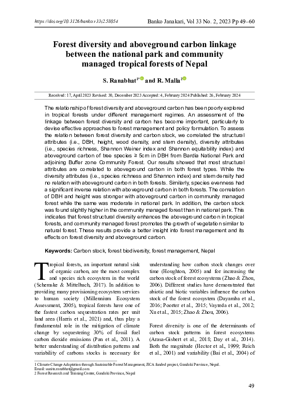 (PDF) Forest diversity and aboveground carbon linkage between the ...