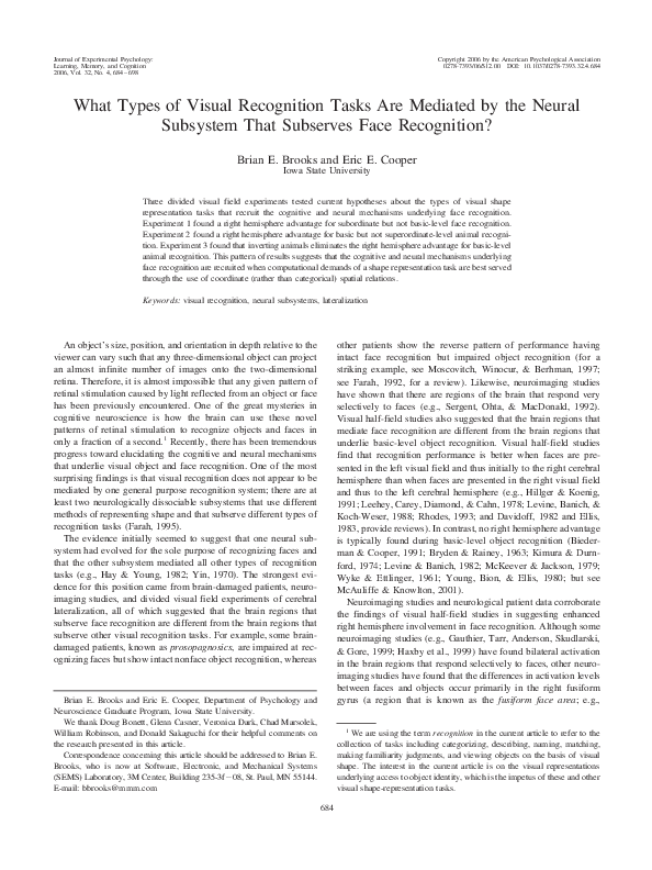 (PDF) What types of visual recognition tasks are mediated by the neural subsystem that subserves ...