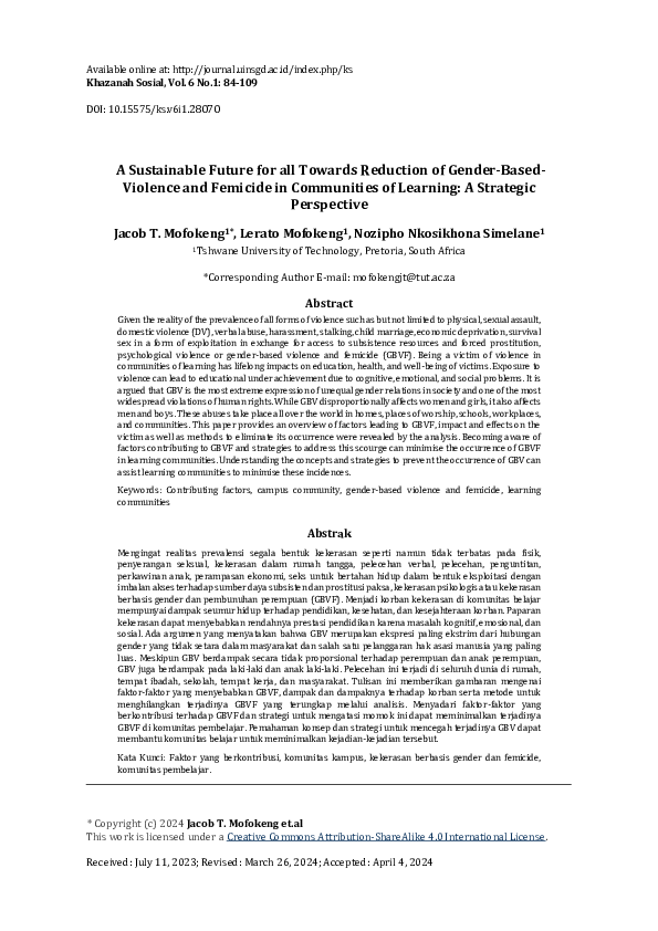 (PDF) A Sustainable Future for all Towards Reduction of Gender-Based ...