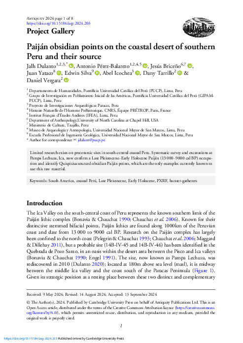 (PDF) Paijan obsidian points on the coastal desert of southern Peru and ...