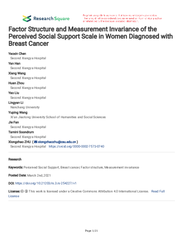 Factor Structure and Measurement Invariance of the Perceived Social ...