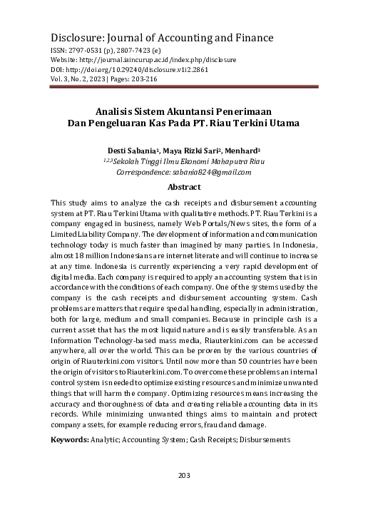 (PDF) Analisis Sistem Akuntansi Penerimaan Dan Pengeluaran Kas Pada PT ...