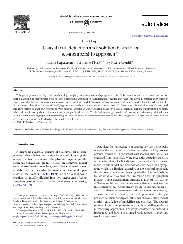 (PDF) Causal fault detection and isolation based on a set-membership approach☆