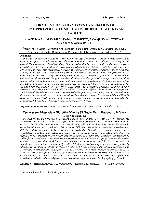(PDF) Formulation and in Vitroevaluation of Esomeprazole Magnesium ...