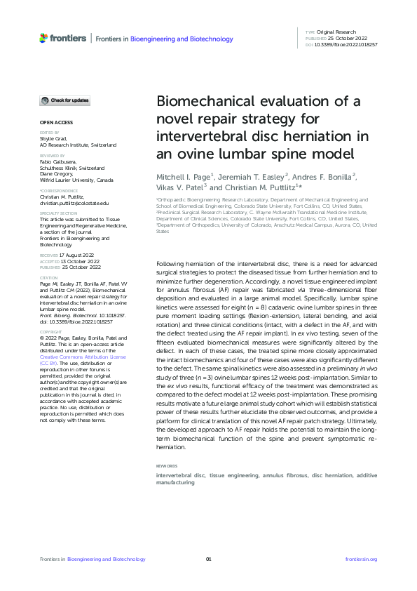 (PDF) Biomechanical evaluation of a novel repair strategy for intervertebral disc herniation in ...