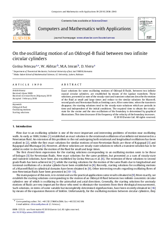 (PDF) On the oscillating motion of an Oldroyd-B fluid between two ...