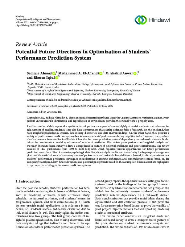 (PDF) Potential Future Directions in Optimization of Students’ Performance Prediction System